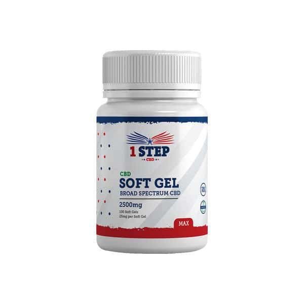 1 Step CBD 2500mg Max Broad Spectrum CBD Soft Gel Capsules - 100 Caps